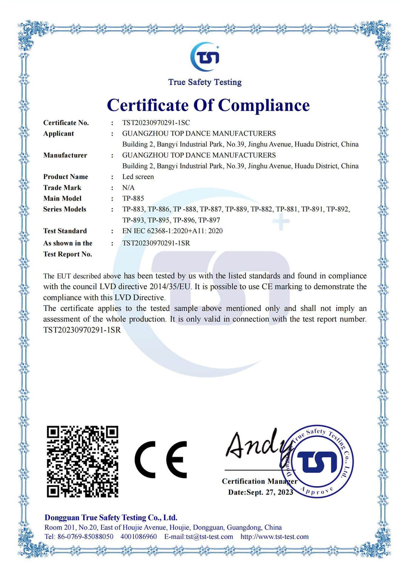 Professional LED Display Certificates | TOP DANCE